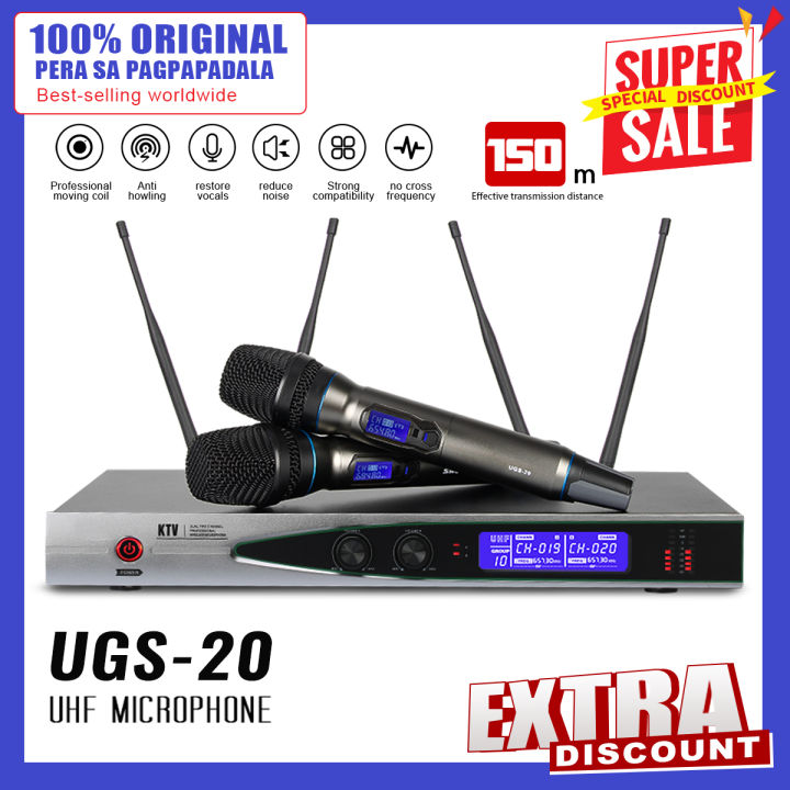 UGS20 Wireless Microphone 2 Handheld UHF FM 150M receiving distance 4 ...