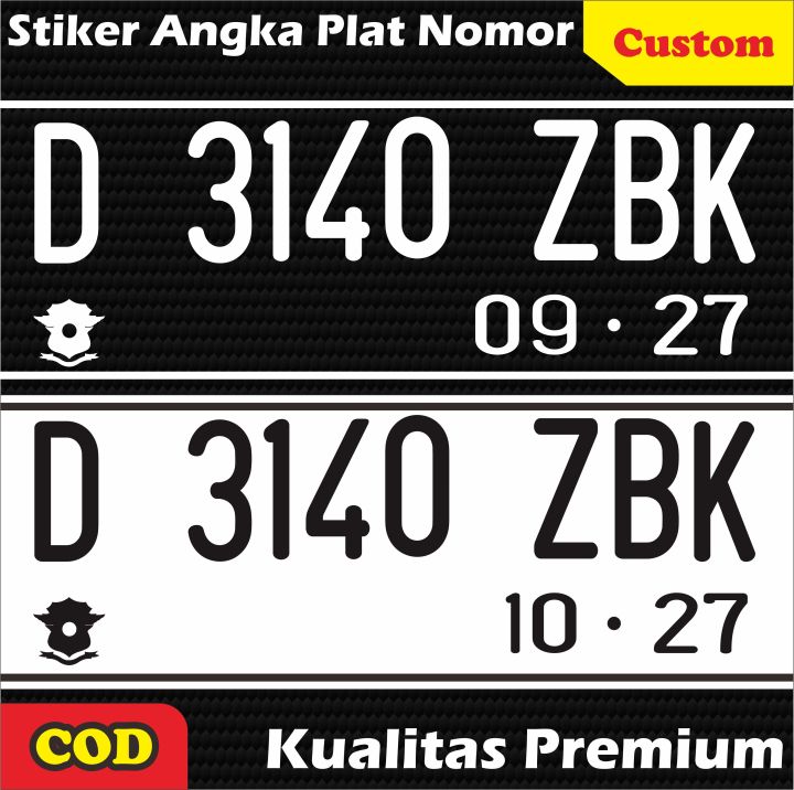 stiker angka plat nomor hitam dan putih untuk motor dan mobil plat ...