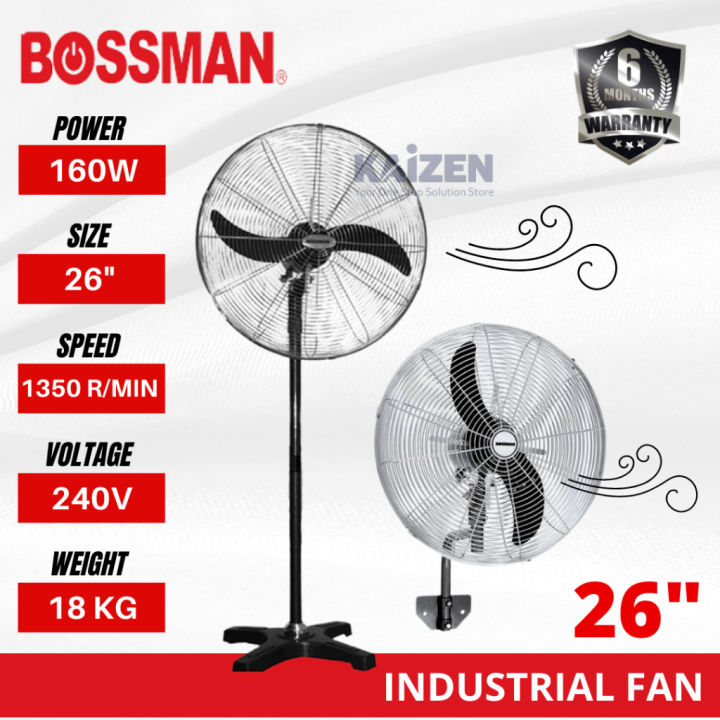 BOSSMAN Heavy Duty Industrial Stand Fan / Wall Fan 26" - Adjustable ...