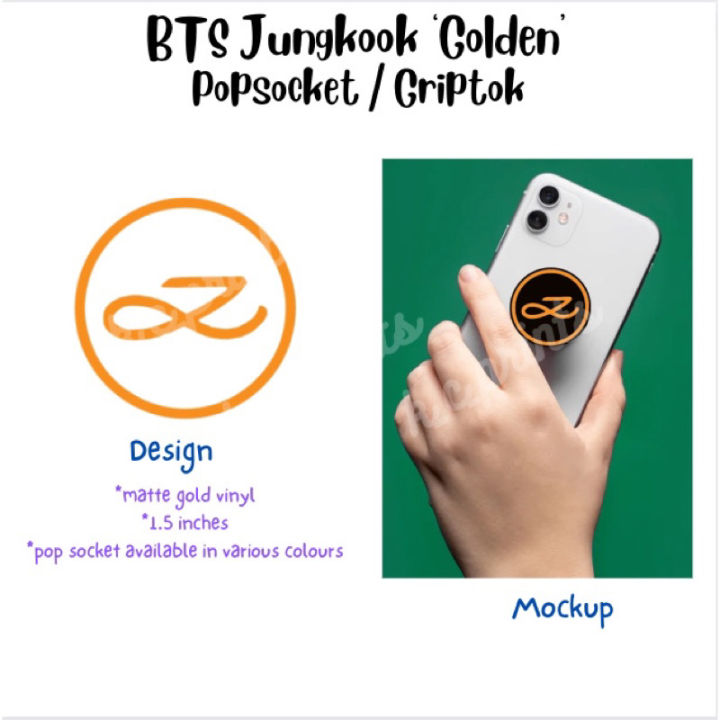 BTS Jungkook Golden-inspired Grip Tok Phone Holder with 2x2 ID photo ...