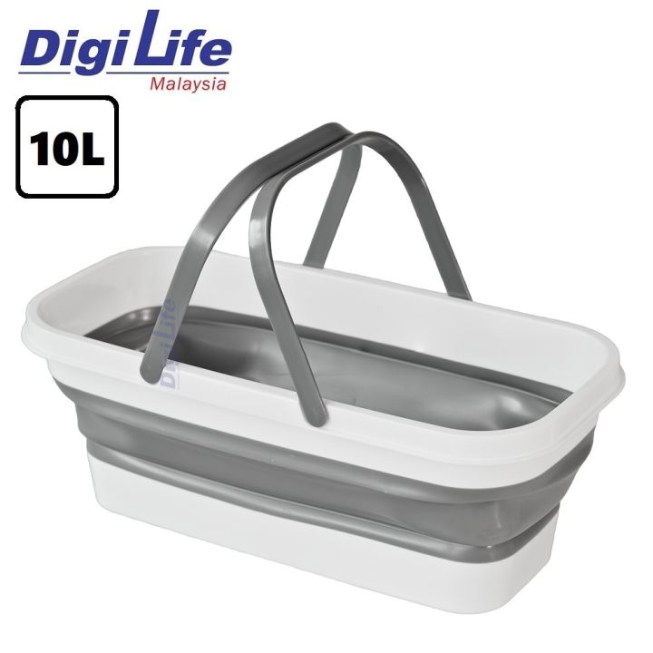DIGILIFE 10L Rectangular Plastic Foldable Bucket / Foldable Pail / Folding Pail / Water Bucket ...