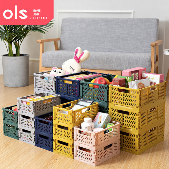OLS Foldable Storage Crate Stackable Multipurpose Plastic Storage ...