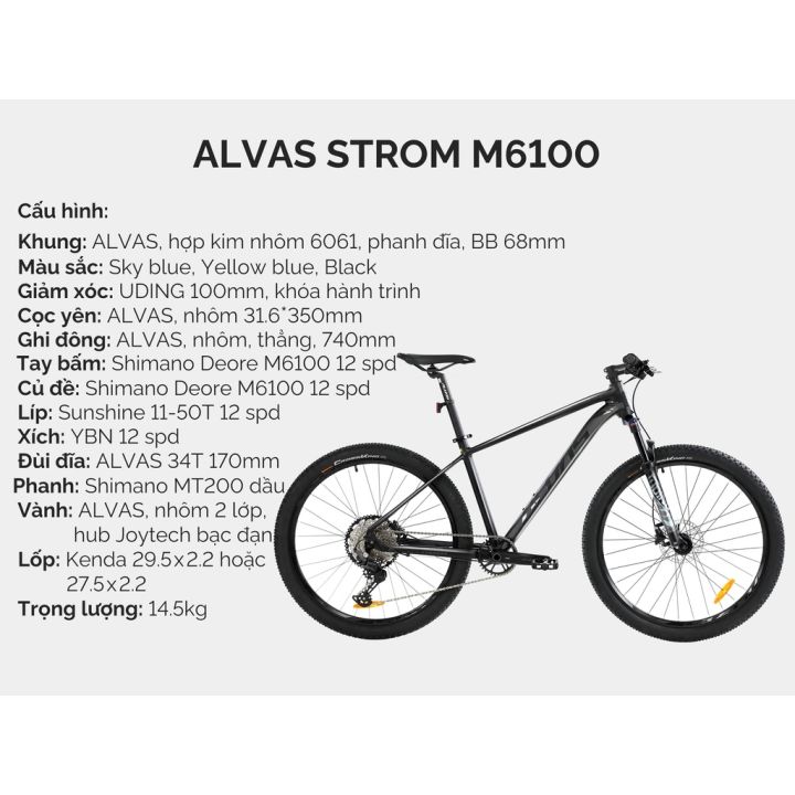 Xe Đạp MTB ALVAS Strom M6100 Khung Hợp Kim Nhôm 27/29 *15/ 17 inchs 1x12 Tốc Độ Phanh Dầu MT200 ...