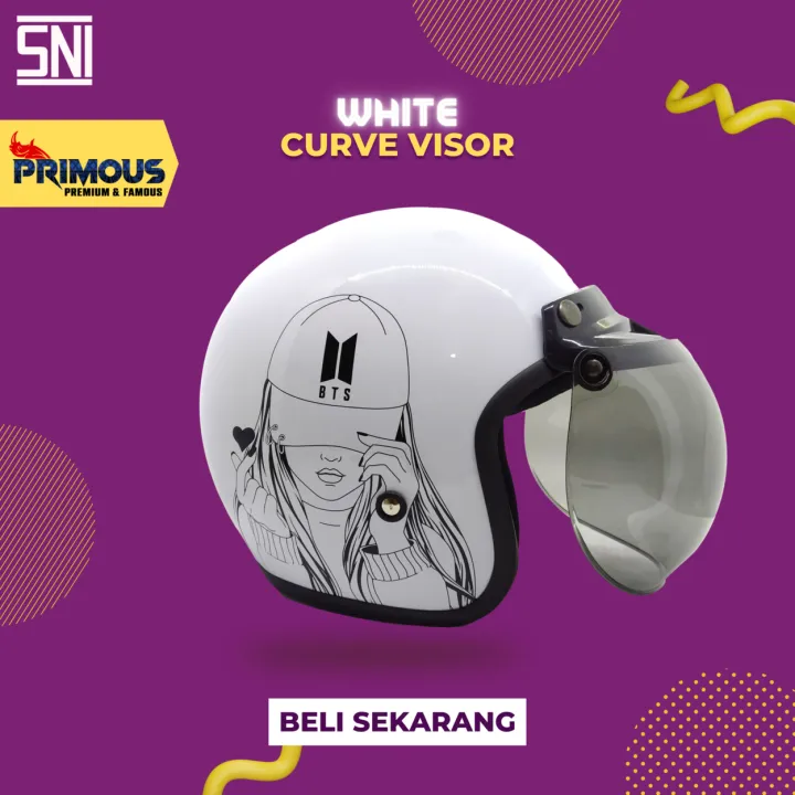 Helm Bogo Dewasa Motif BTS Boyband Korean Style White Pria Wanita ...