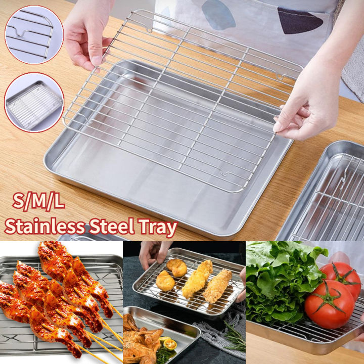 Rectangle Stainless Steel Cooling Tray with Rack Oil Drain Tray Talam ...