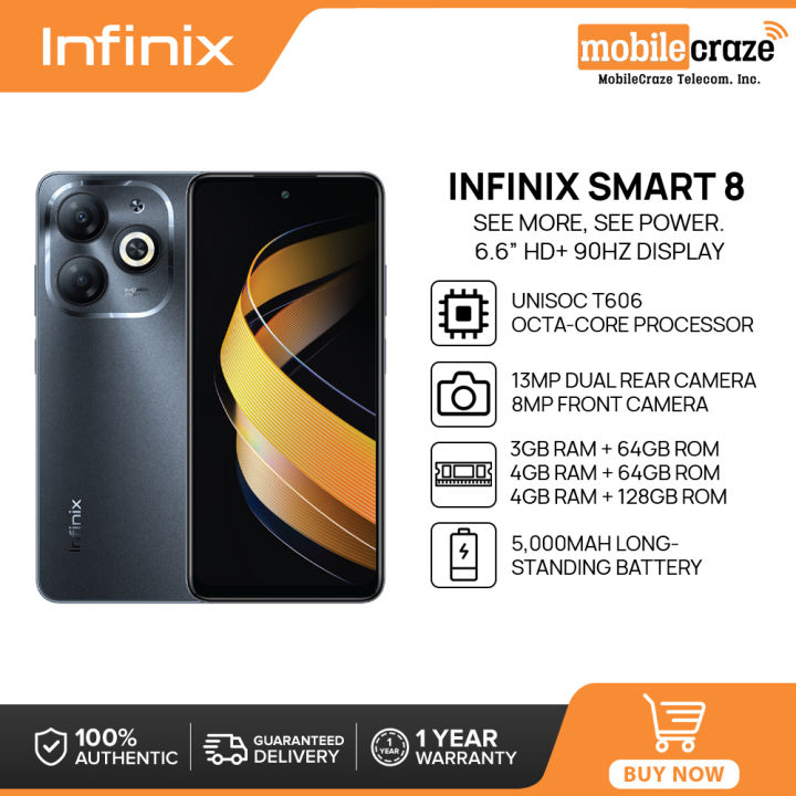 Infinix Smart 8 Smartphone | 3GB/4GB RAM + 64GB ROM / 4GB RAM +128GB ROM | Unisoc T606 | 6.6 ...