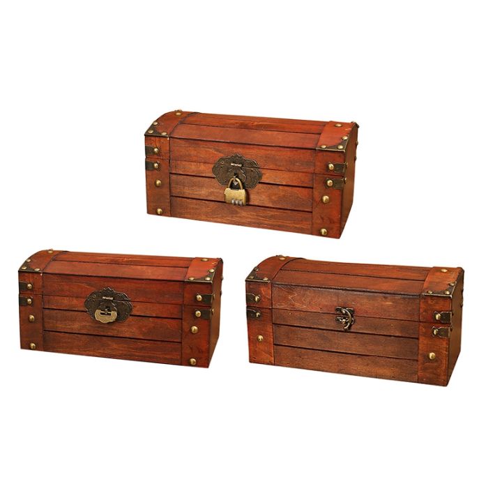 (ZGYD) Retro Treasure Chest with Lock Vintage Wooden Storage Box ...