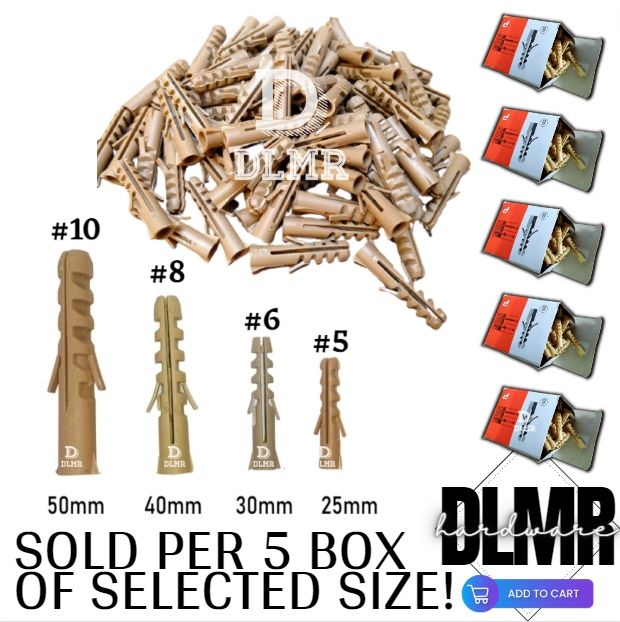 5 BOX (70PCS PER BOX) Wall Plug TOX Plastic Expansion Tube (#5, #6, #8 ...