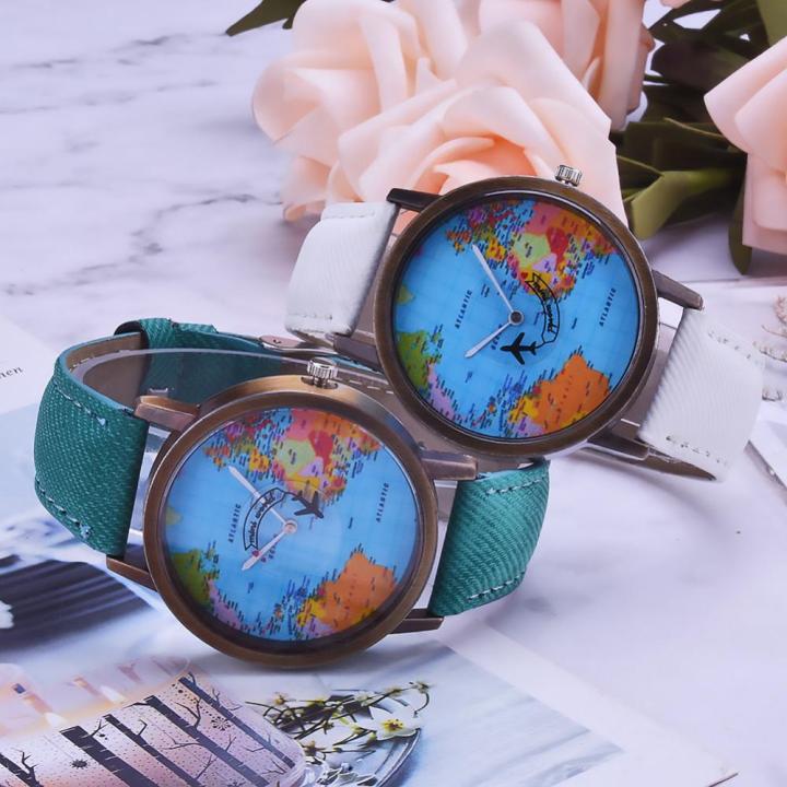 Creative Watch World Map Plane Unisex Pointer Quartz No Numbers Party ...