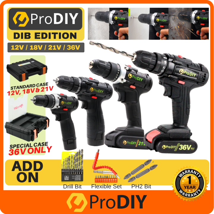 PRODIY DIB Cordless Drill Screwdriver 12v 18v 36v 2 Speed with Battery ...
