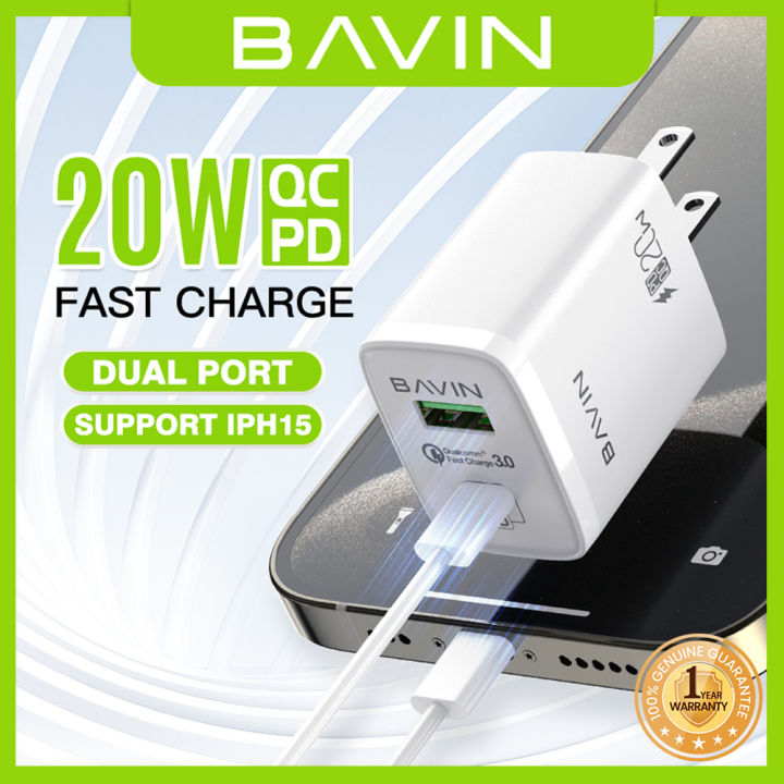 BAVIN PC905 / PC902 20W QC3.0 Portable Charger Dual Port USB & USB-C ...