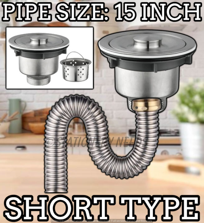1SET 1016 Stainless Steel Sink Drain Strainer w/ P-trap Hose Filter ...