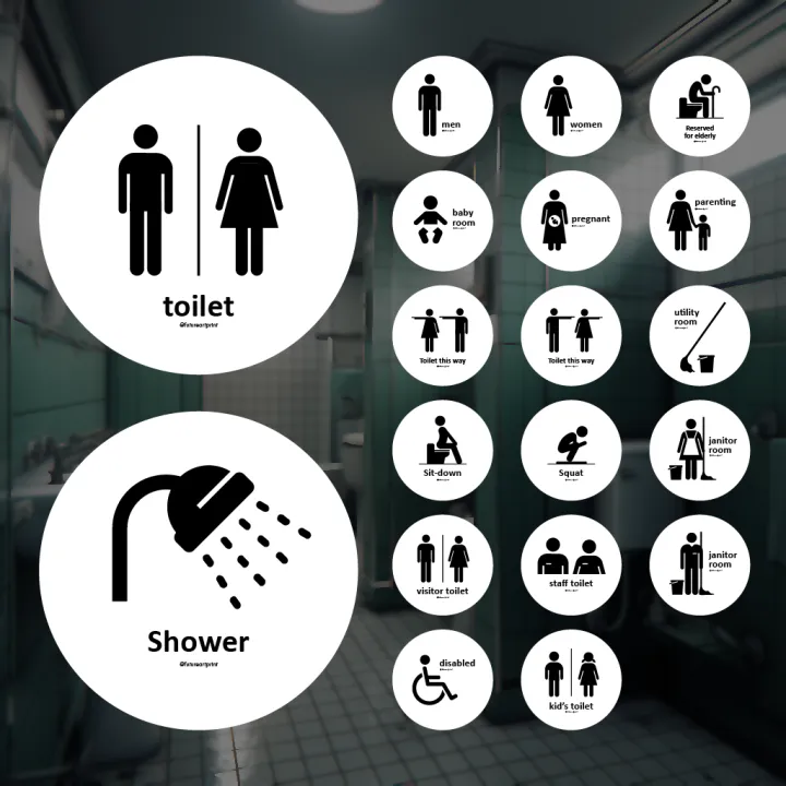 Toilet Restroom Tandas. Premium Sticker Round Sign Signage. Pure White ...