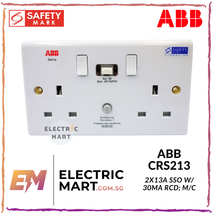 ABB CRS213 13A RCD Twin Switch Socket Outlet, 2 gang / 2x13A SSO with ...