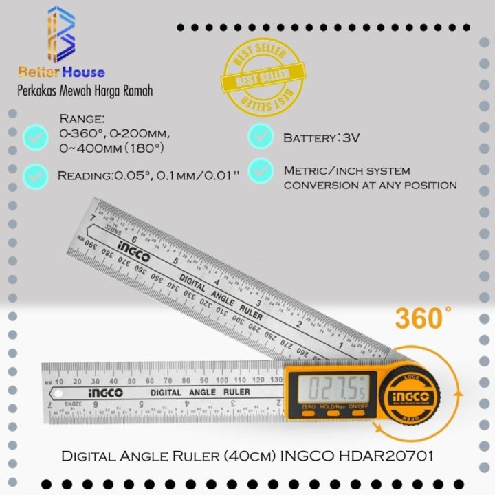 Digital Angle Ruler (40cm) INGCO HDAR20701 Penggaris Sudut Siku Tukang ...