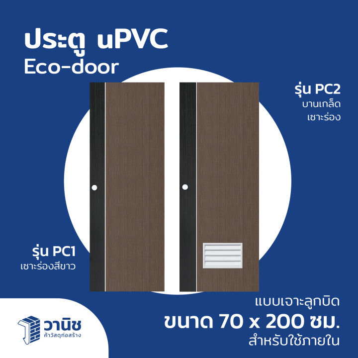 ประตู uPVC Eco-door รุ่น PC ขนาด 70 x 200 ซม. แบบเจาะลูกบิด มี 2 รุ่น กันปลวก กันน้ำ 100% สำหรับ ...