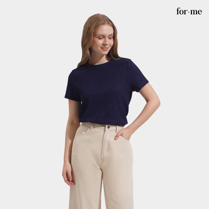 ForMe Textured Tee T-Shirt For Women (Midnight Navy/Khaki) | Lazada PH
