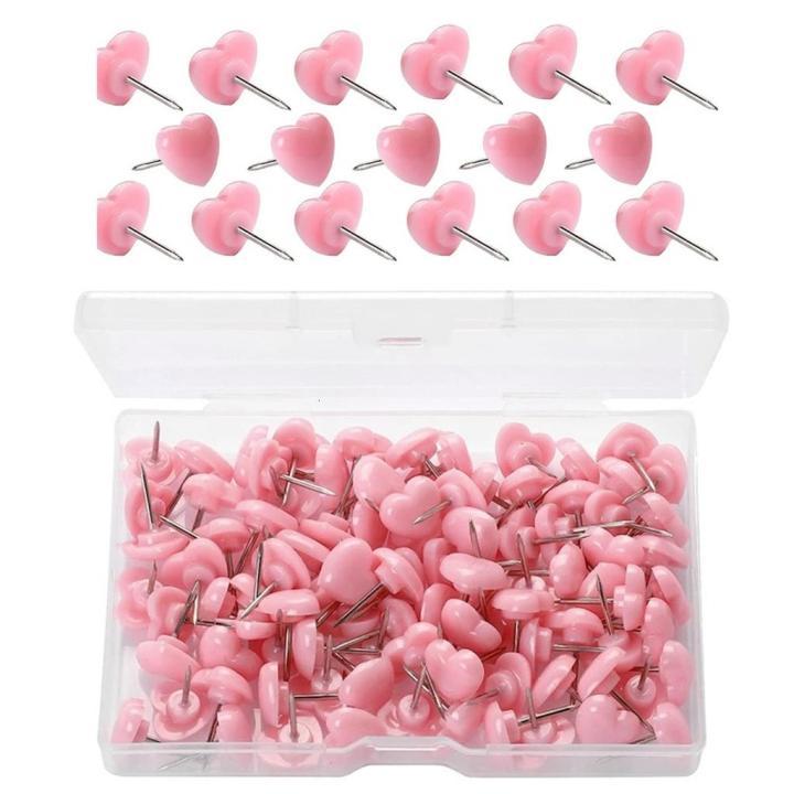 100 Pcs/Box Heart Push Pins Map Tacks Decorative Pushpins Poster Pins ...