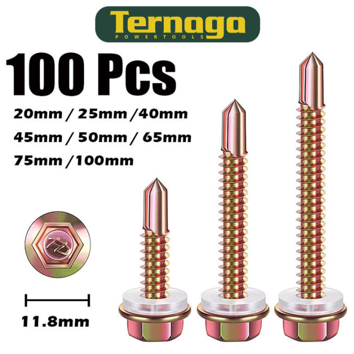 Ternaga Hexagonal Self Drilling Screw 100 Pcs Screws Stainless Dovetail ...
