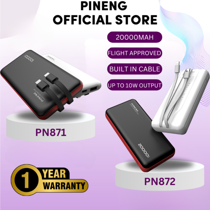 NEW MODEL Pineng POWERBANK PN871 & PN872 Built-In Cable IP & TYPE C ...
