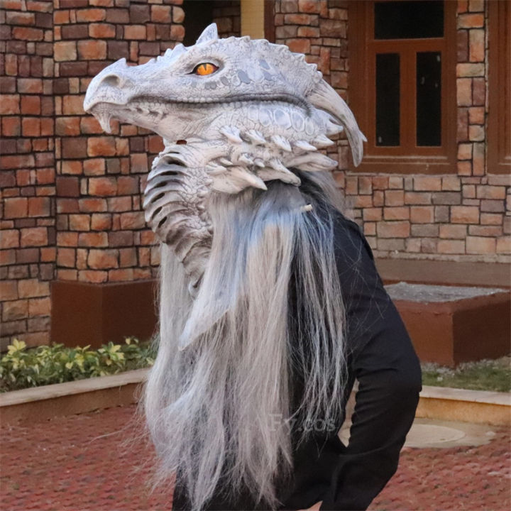 Raptor with Fur Original Furri Dragon Dinosaur Head Latex Mascara ...