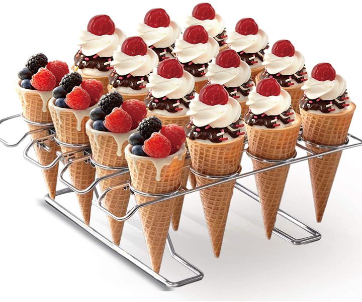 DAFIFY 16 Cavities Ice Cream Cone Cupcake Baking Rack Stainless Steel ...
