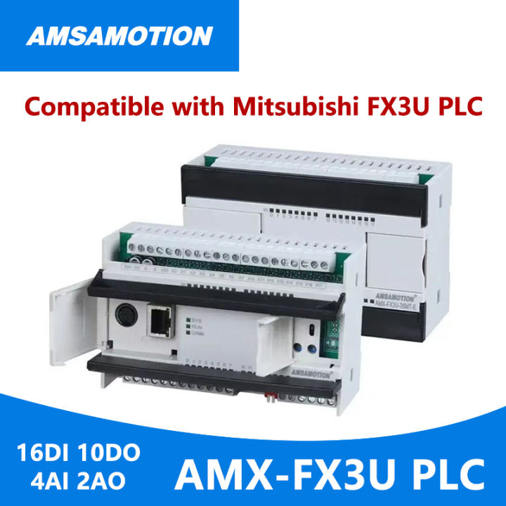 Amsamotion FX3U-M32MR-E 26MT Replace MELSEC PLC 2AI/1AO 16DI/10DO MODBUS Analog Transistor Relay ...