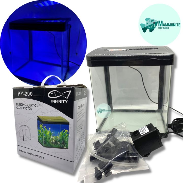 COD Aquarium Fish Tank Built-In LED Lamp with Filter Pump Infinity PY ...
