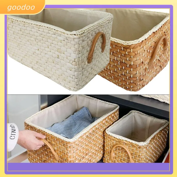 GOODOO 1Pcs ภาชนะบรรจุบรรจุ ตะกร้าใส่ของ อุปกรณ์จัดระเบียบห้องครัว หวาย ...