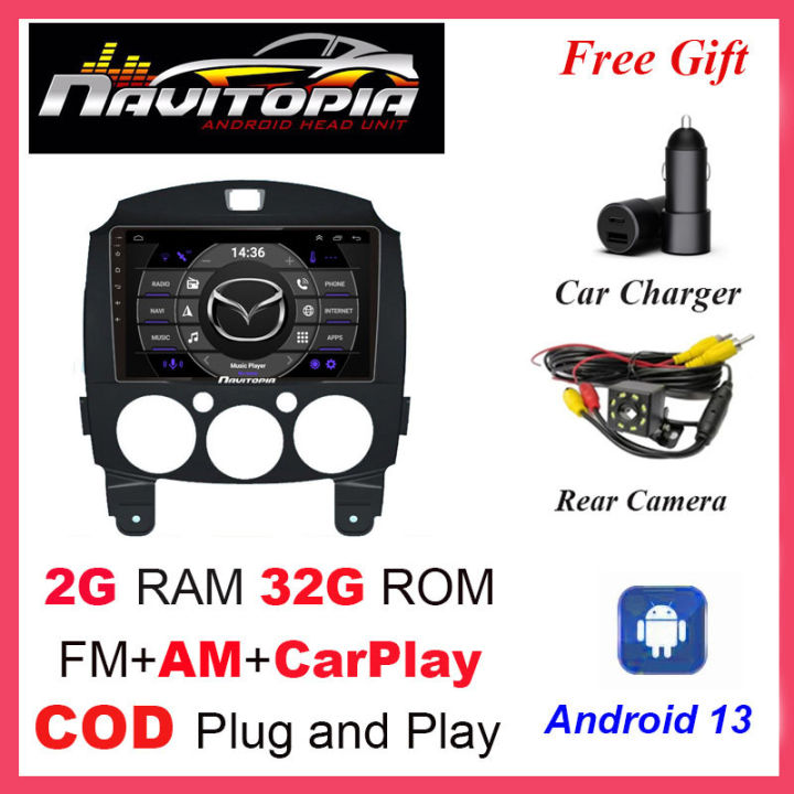NAVITOPIA Android 13 Car Radio Stereo Receivers for Mazda 2 2007 2008 ...