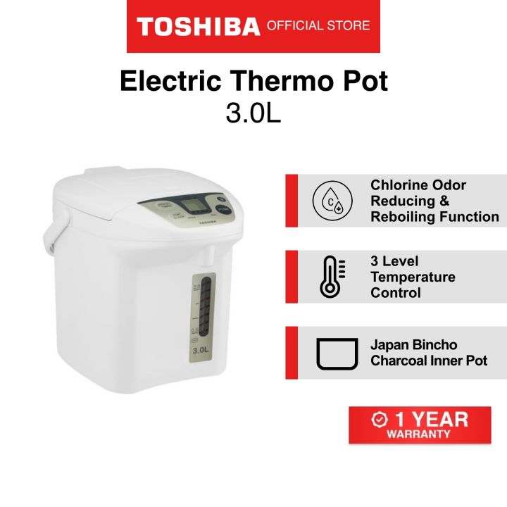 Toshiba PLK-30FLEIS White LCD Display & Water Empty Sensor Electric Thermo Pot, 3.0L | Lazada ...