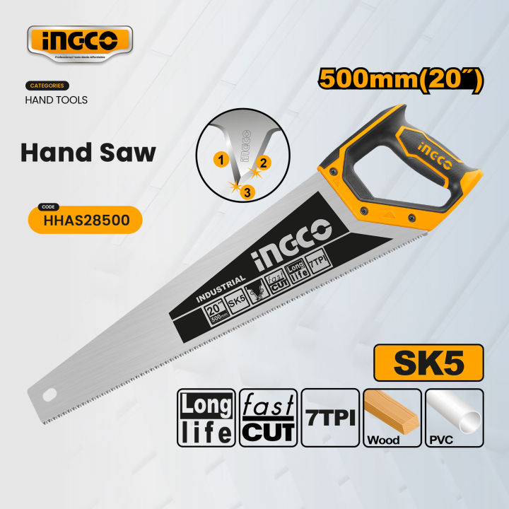 Ingco Handsaw Hand Saw Lagari 20" Fast Cut 7TPI for Wood Working ...