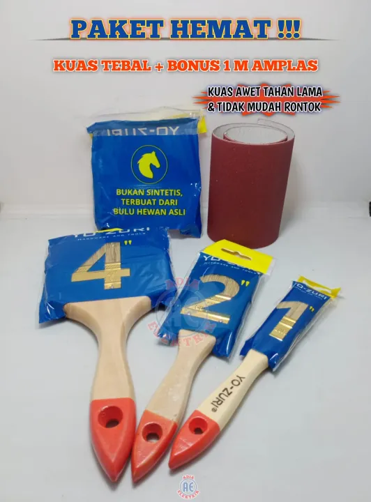 Paket Hemat !! Kuas Cat 1inch 2inch 4inch Alat Kuas Kayu Cat Tembok ...