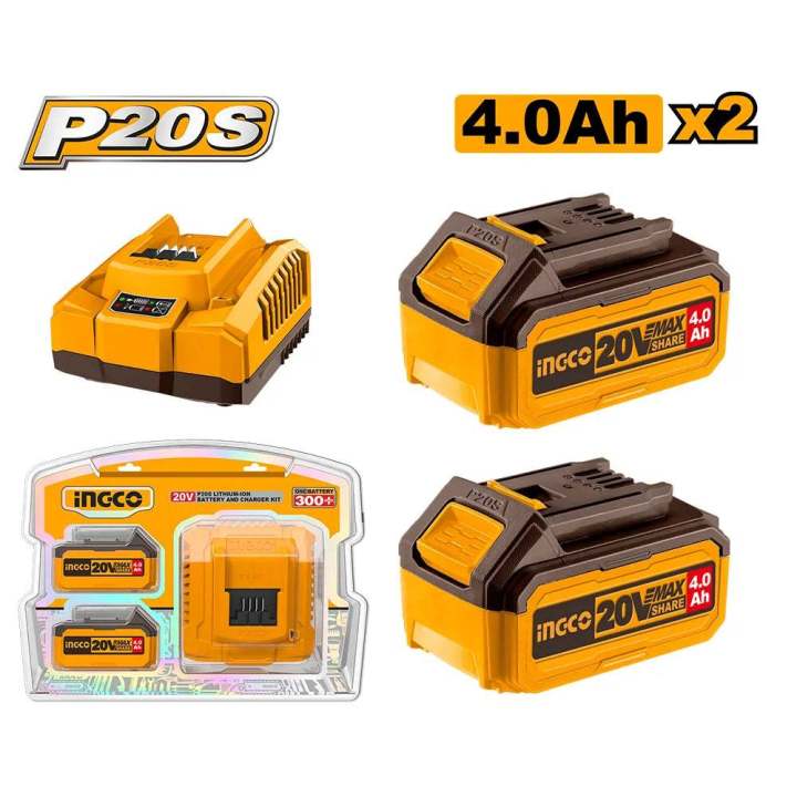 INGCO ชุดแบตเตอรี่และแท่นชาร์จ 20 โวลต์ รุ่น FBCPK1424 (P20S Lithium ...
