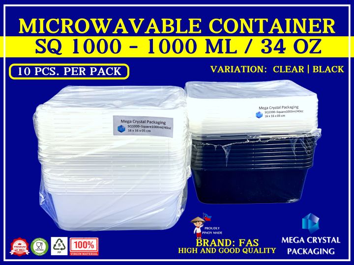 [ 10 Pcs ] Microwavable Container SQ 1000 - Square 1000 ml / 40 oz ...