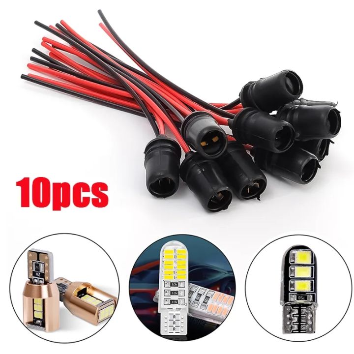 10Pcs LED T10 W5W Soft Bulb Holder Adapters CableMotorcycle Car Truck ...