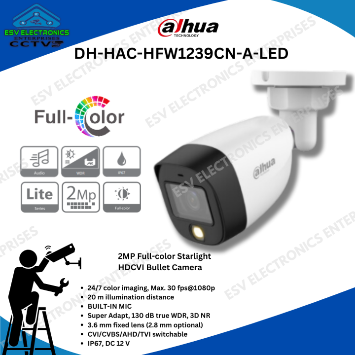 DAHUA DH-HAC-HFW1239CN-A-LED 2MP Full-color HDCVI Bullet CCTV Camera with BUILT-IN MIC | Lazada PH