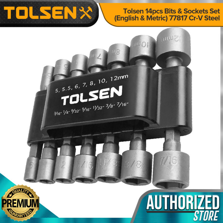 Tolsen 14pcs Bits & Sockets Set (English & Metric) 77817 Cr-V Steel | Lazada PH