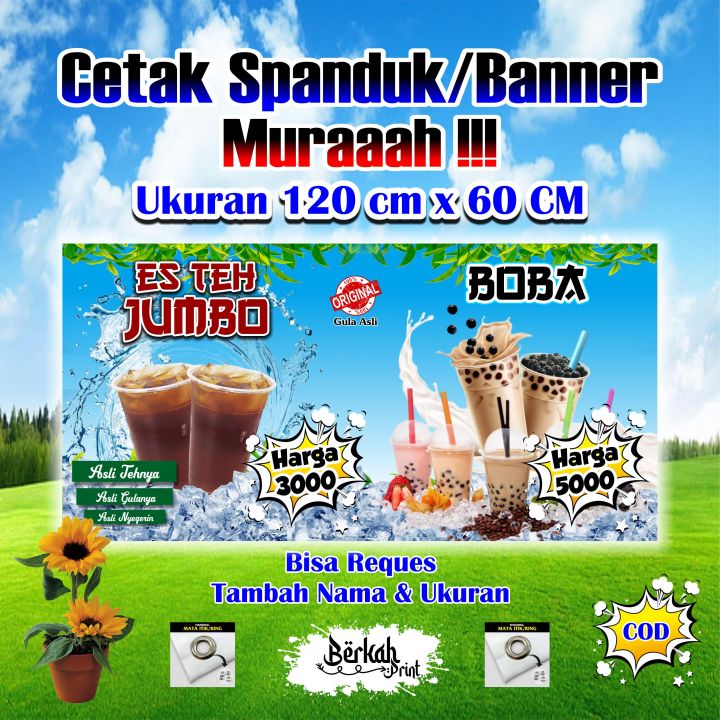 Spanduk Banner Es Teh Jumbo & Boba Ukuran 120 cm x 60 cm | Lazada Indonesia