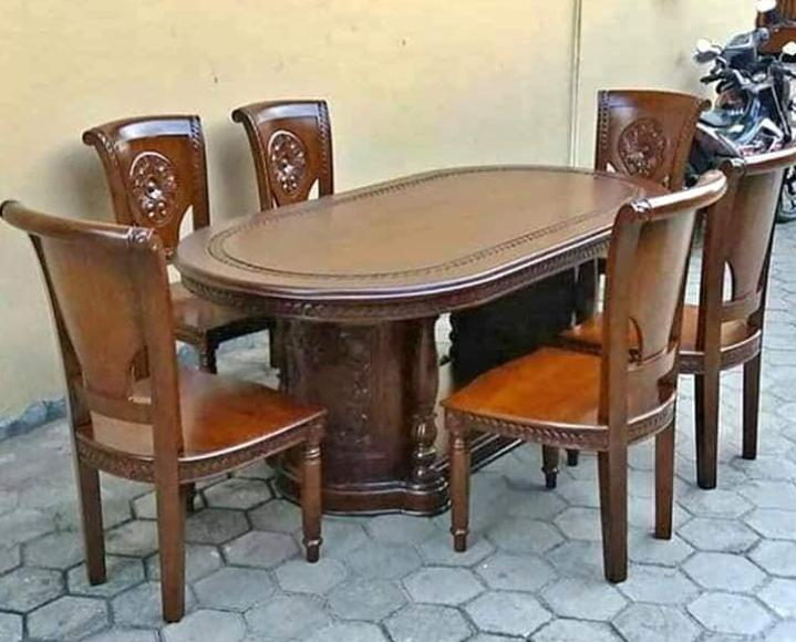 Meja Makan kayu jati 6 kursi panjang 2 meter Salina gendong GRATIS KACA ...