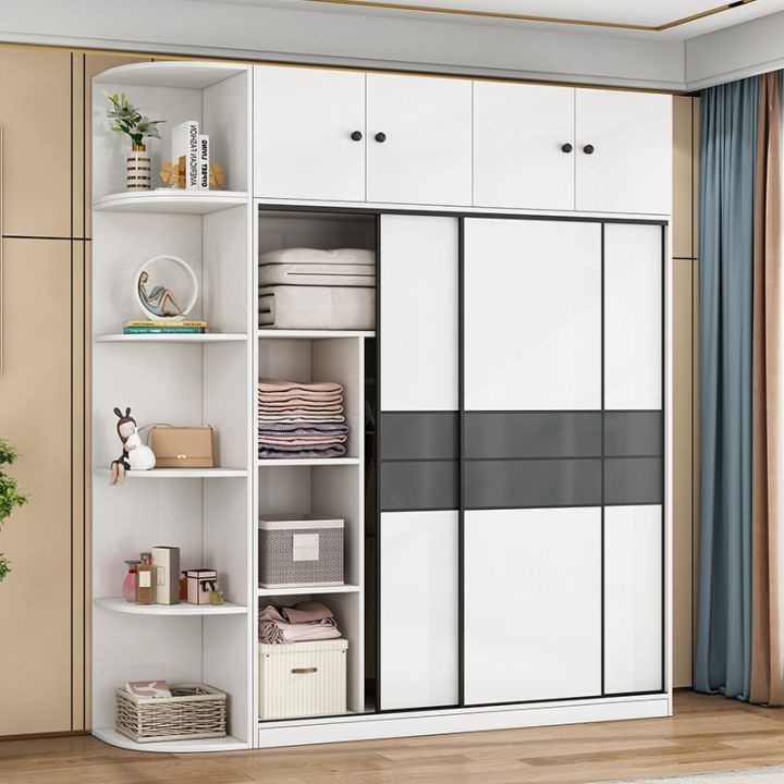 Modern Cheap Bedroom Wardrobe With Top Cabinet Side Drawers Wood Closet ...