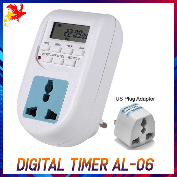 Digital Timer AL-06 Electronic Digital Mains EU/US Plug In Timer Switch ...