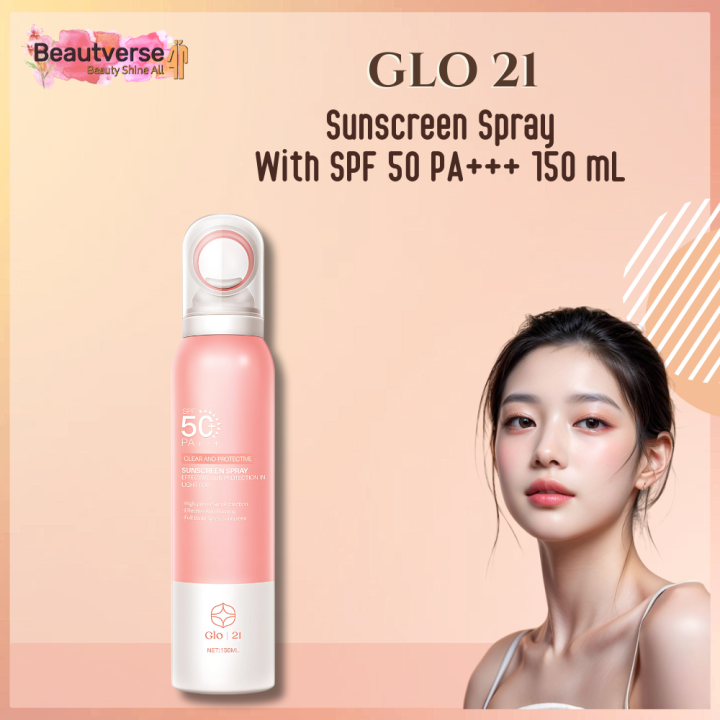GLO21 Sunscreen Spray Spf 50 Pa+++ All Day Light Sunblock Mist Face and Body Skin Care 150ml ...
