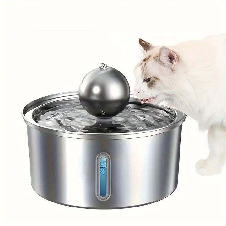 Water Level Window Pet Water Fountain 3.2L Stainless Steel with Ball ...