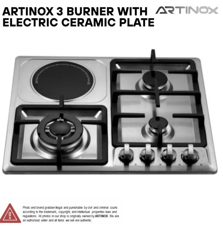 Cooktop ARTINOX 3 Gas Burner plus electric ceramic hotplate with all ...