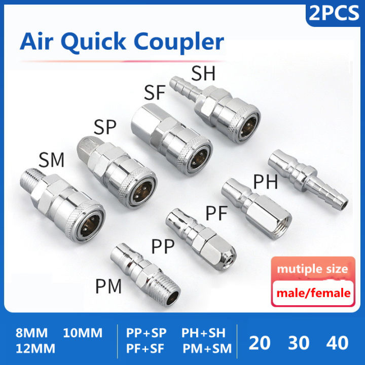 2pcs 1/2 1/4 4/8 8/10/12mm Male Female Air Coupling Compressor Steel Air Coupler Quick Coupler ...