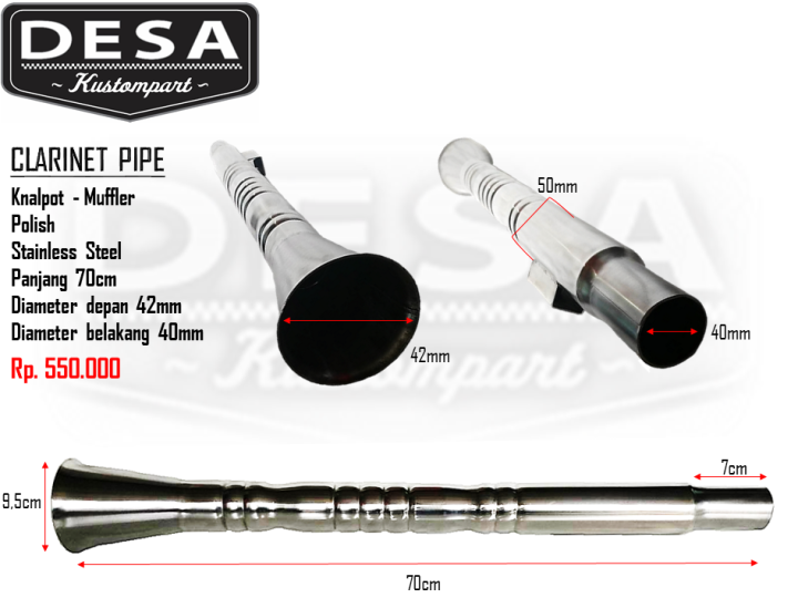 Desa Kustompart Muffler / Knalpot Motor Custom Clarinet Pipe | Lazada ...