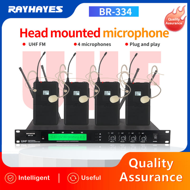 RAYHAYES UHF 4 Channel Wireless Headset Microphone System mikrofon for ...