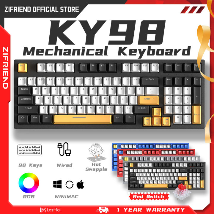 ZIFRIEND KY98 98 Keys Mechanical Keyboard Wired Gaming Keyboard Rainbow ...