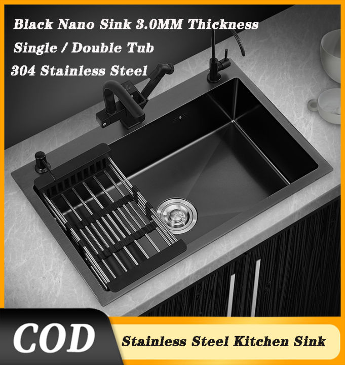 304 Kitchen Sink 3mm Thick Nano Black Stainless Steel Lababo With ...